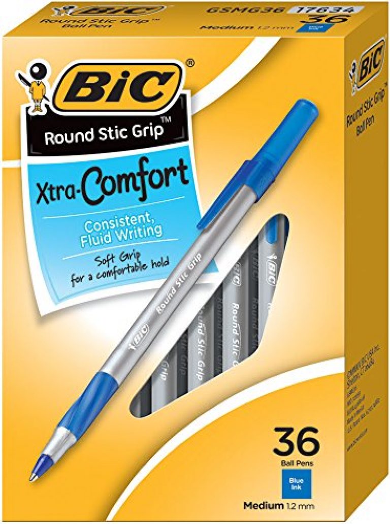 BIC Round Stic Grip Xtra Comfort Ball Pen, Medium Point (1.2 mm), Blue ...