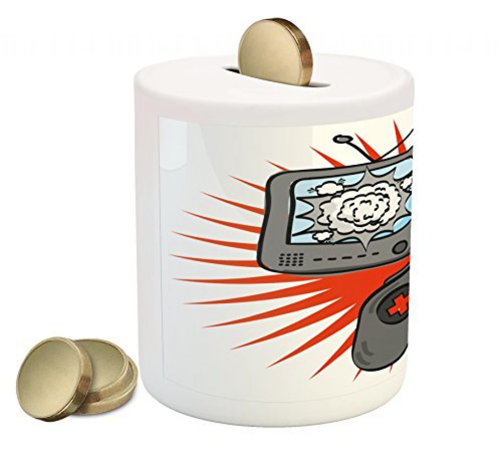 Boy’s Room Piggy Bank by Lunarable, Video Games Themed Design in Retro ...