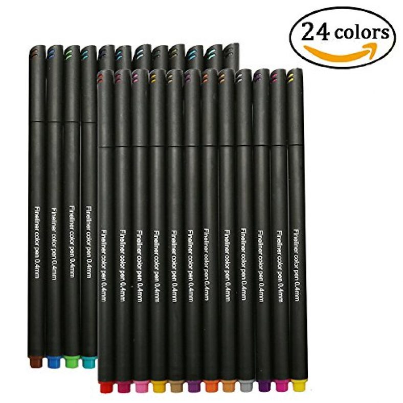 24 Fineliner Color Pen Set,Fineliner Pens 0.4mm Colored Fine Line ...